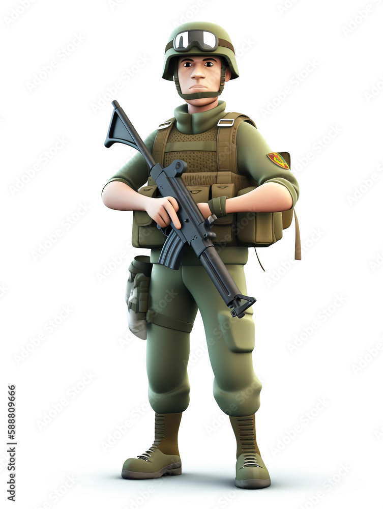 ภาพประกอบสต็อก 3D illustration showing a soldier in uniform and fully ...