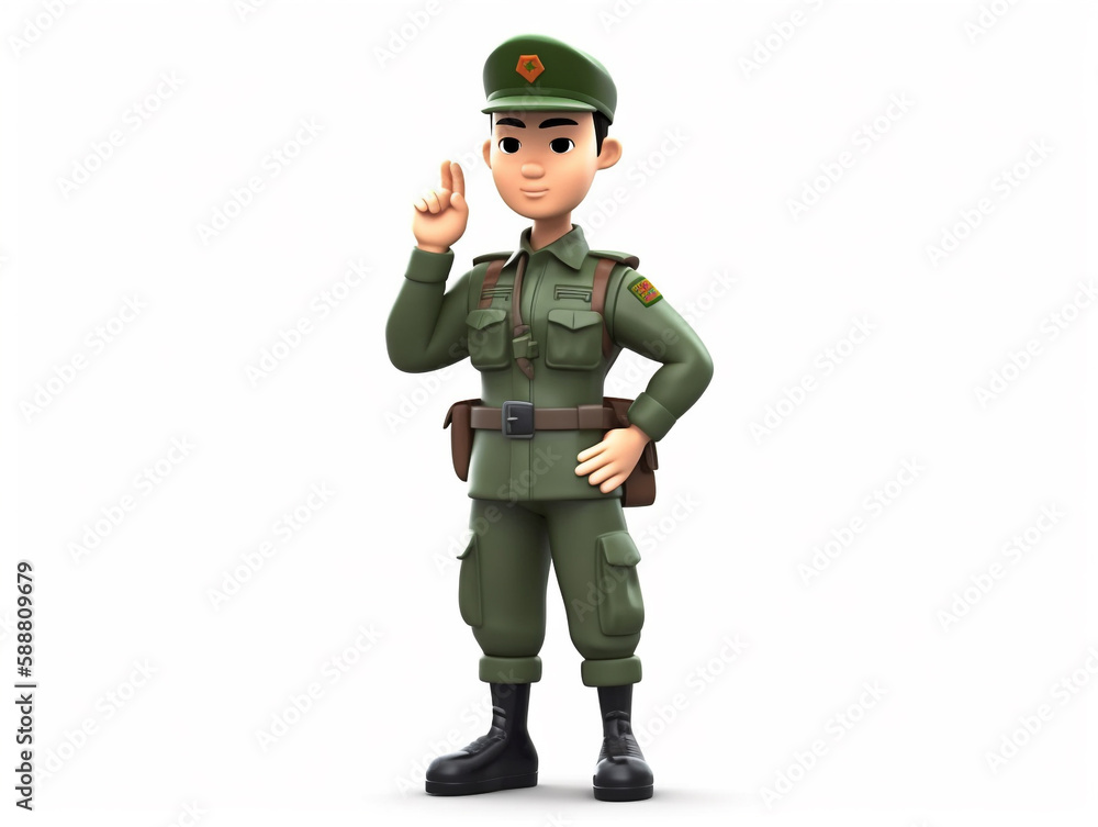 3D illustration showing a soldier in uniform and fully armed. Ready to ...