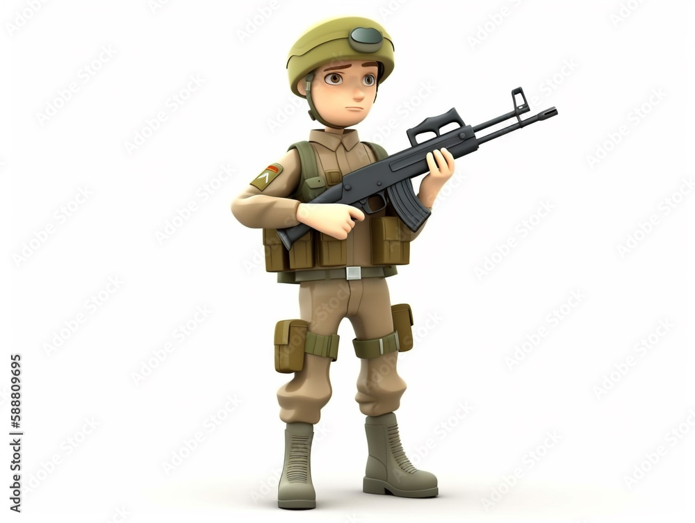 ภาพประกอบสต็อก 3D illustration showing a soldier in uniform and fully ...