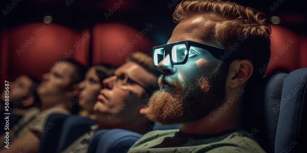 Man in the cinema watching a movie looking at the screen. Generative AI ...