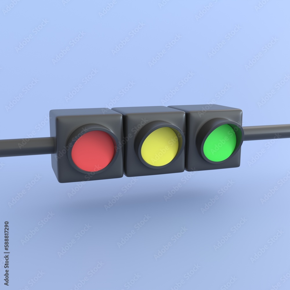 Traffic light 3d render with three colour red,yellow and green for sign ...