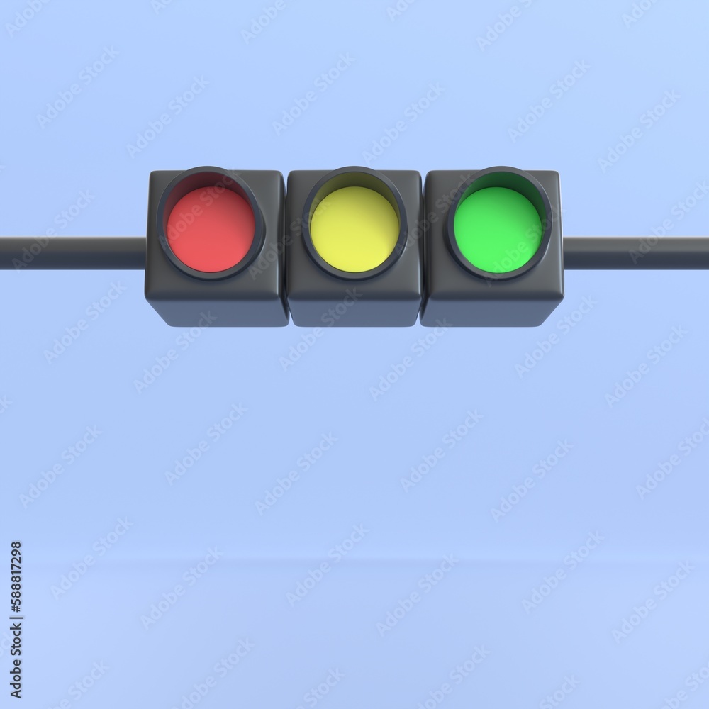 Traffic light 3d render with three colour red,yellow and green for sign ...