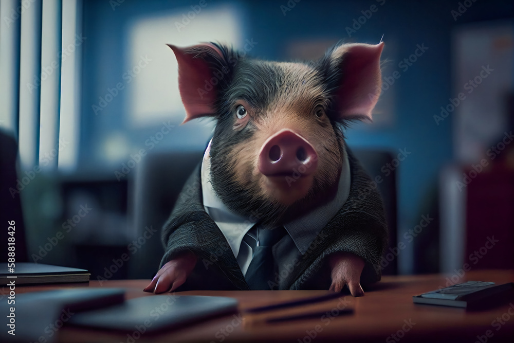 Professional Pig in Corporate Clothing in an Office. Executive Porcine ...