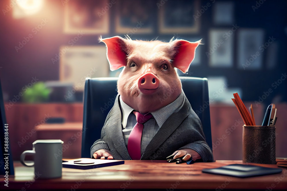 Professional Pig in Corporate Clothing in an Office. Executive Porcine ...