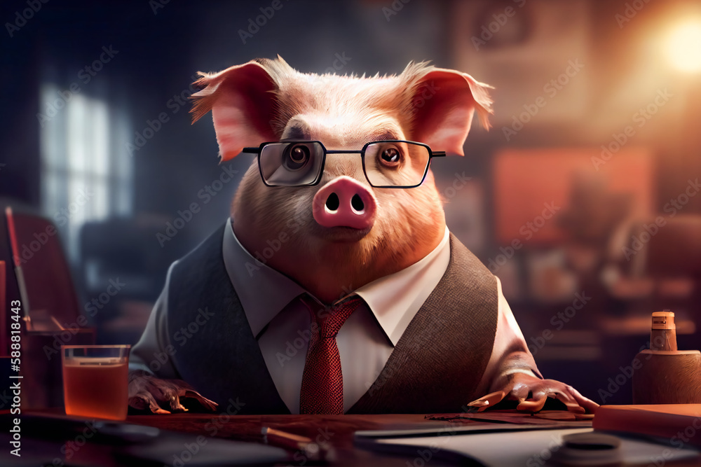 Professional Pig in Corporate Clothing in an Office. Executive Porcine ...
