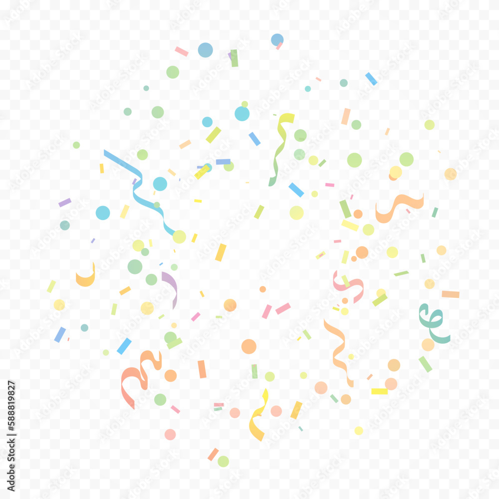 Pastel Colorful Confetti And Ribbon Falling On Transparent Background ...