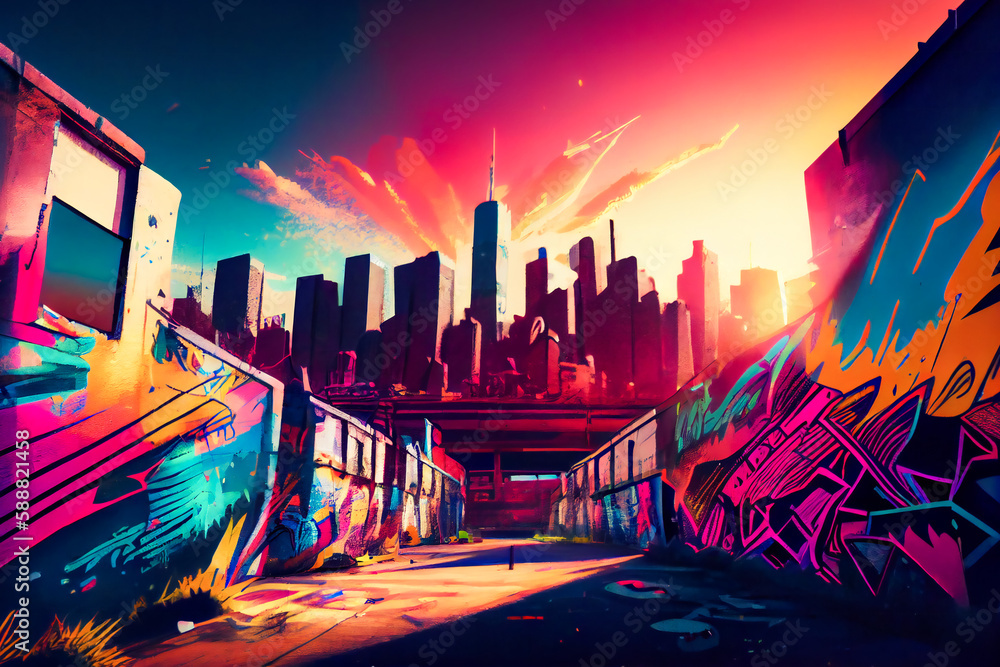 Colorful Cityscape. A Vibrant Display of Urban Street Art and Graffiti ...