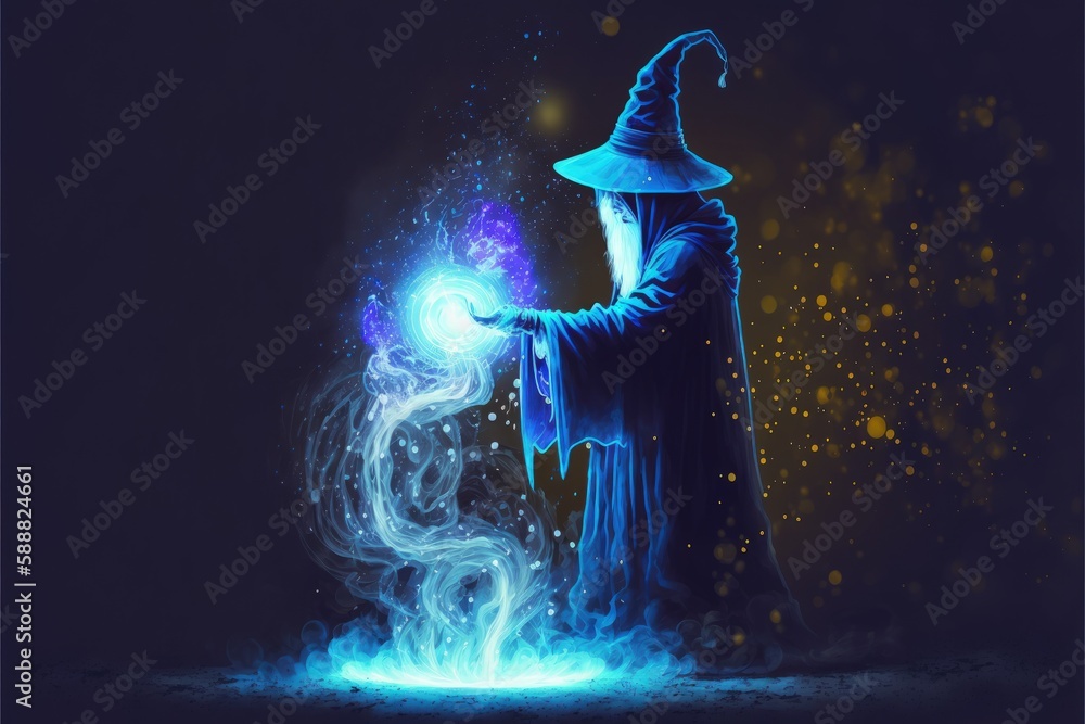 A warrior with magical abilities conjuring a spell with a brilliant ...