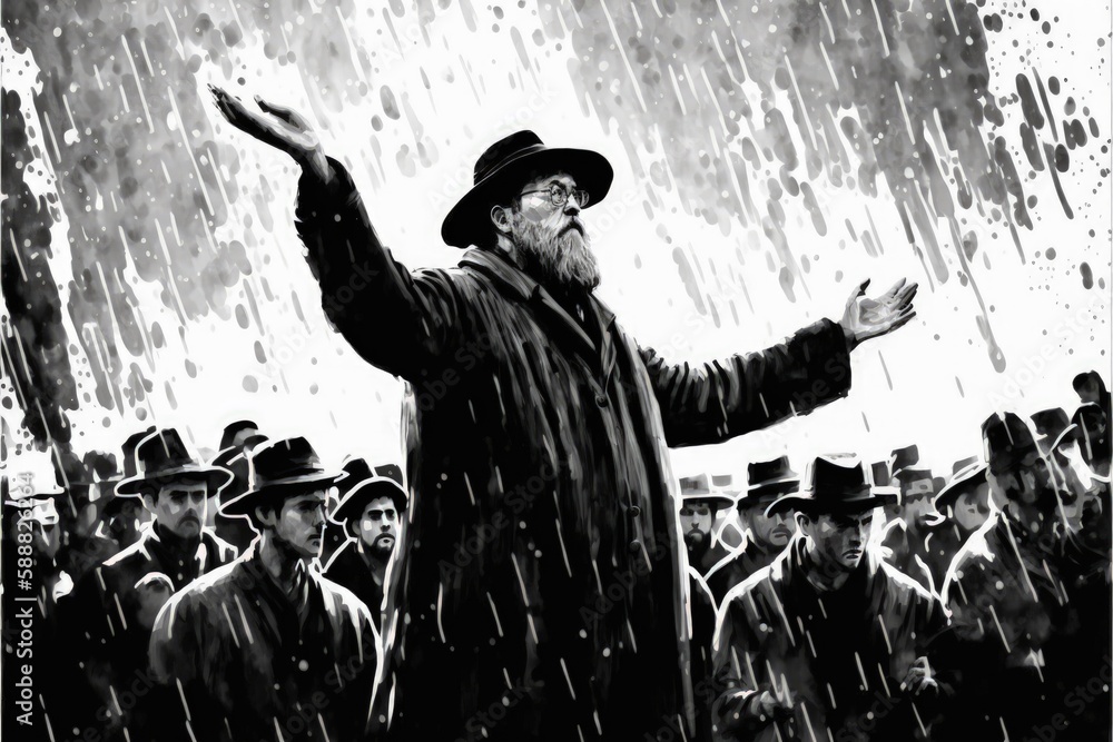 A black-clad wizard stands out from the crowd, raising their arms in ...