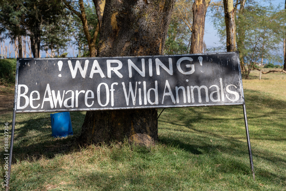 Warning sign - beware of wild animals - Kenya, Africa at Lake Naivasha ...