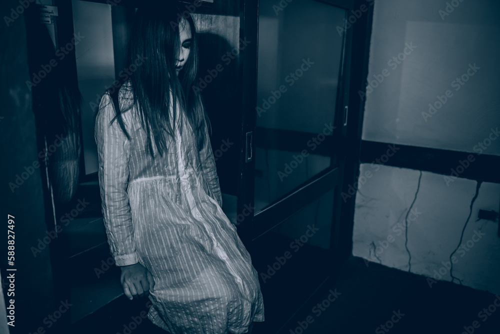 Portrait of asian woman make up ghost face with blood,Horror scene ...
