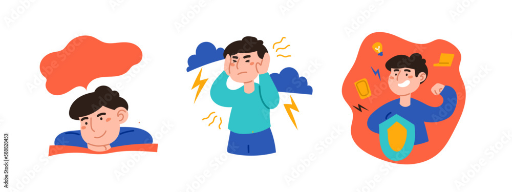 Emotions. Cartoon, color, emotions and self-control. Vector ...