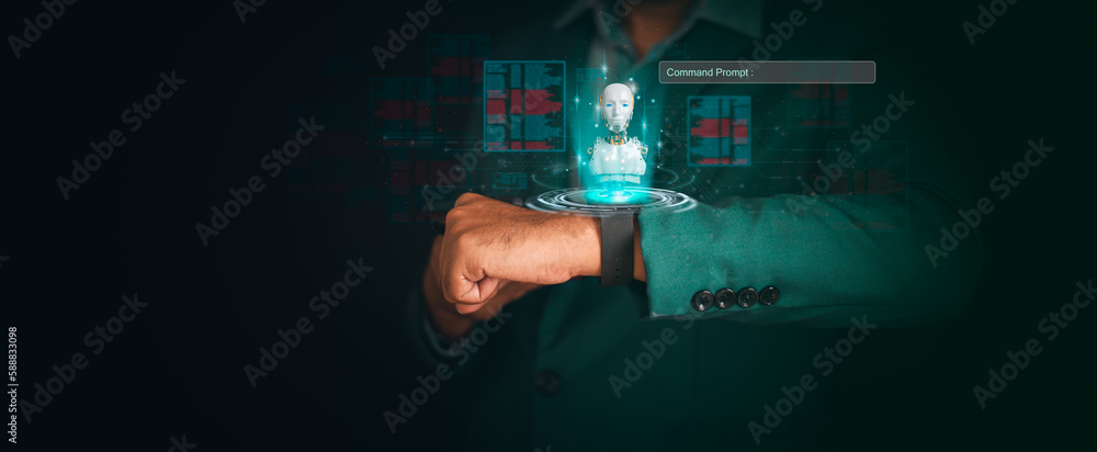 Chatbot chat AI concept,Artificial Intelligence.Businessman touching mobile for using robot AI ...