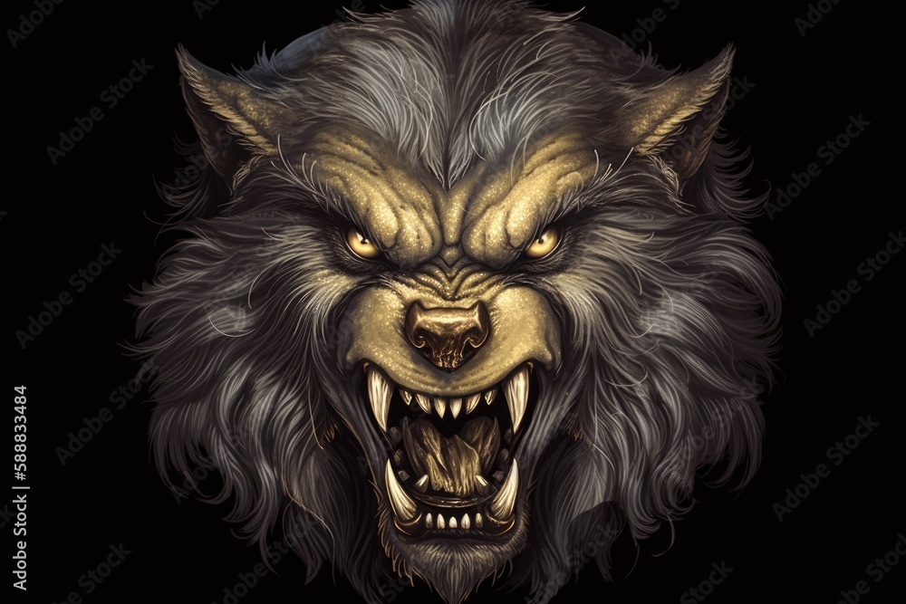 Illustration of a werewolf's face, folklore concept. Generative AI ...