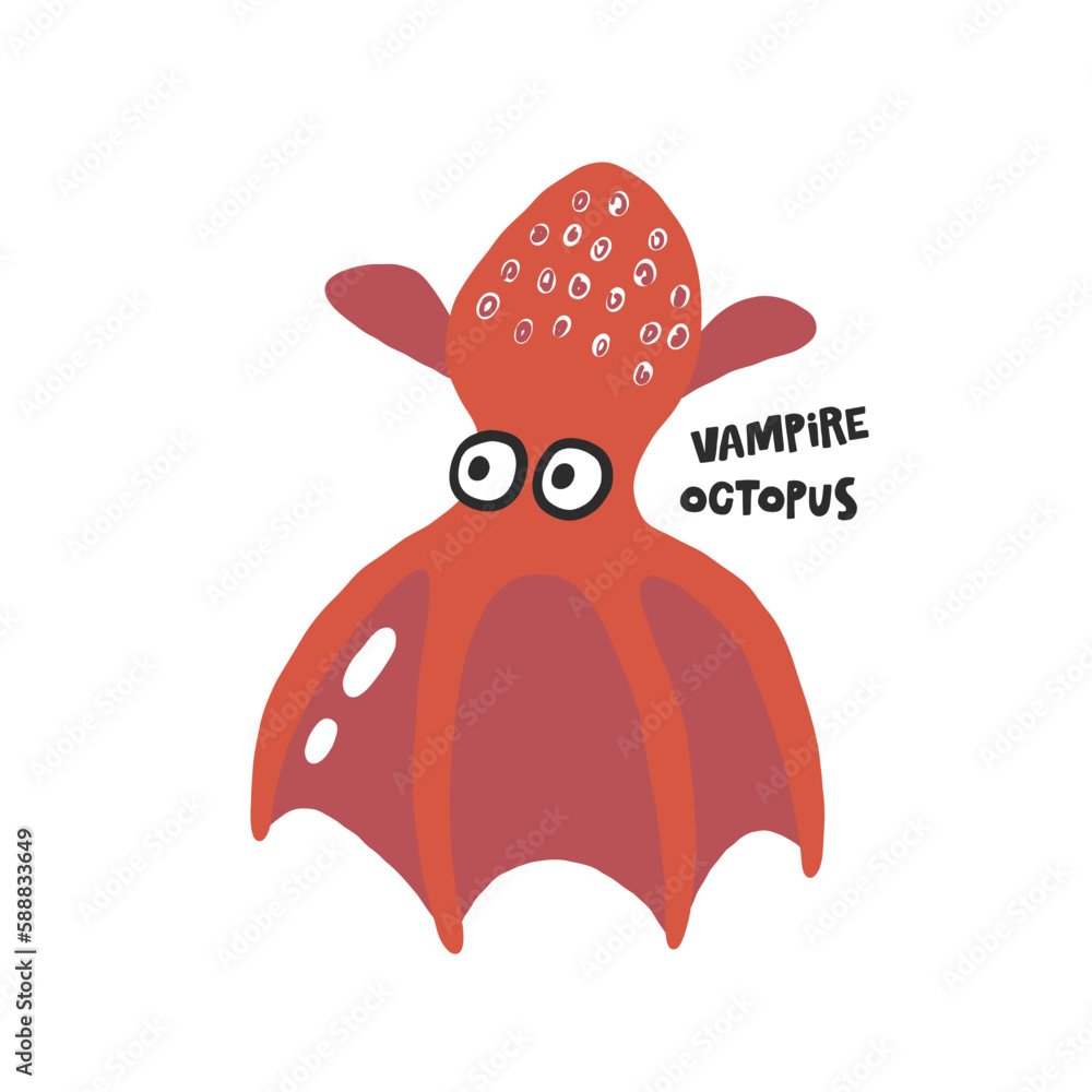 Vampire octopus. Hand drawn vector cartoon illustration for kids ...