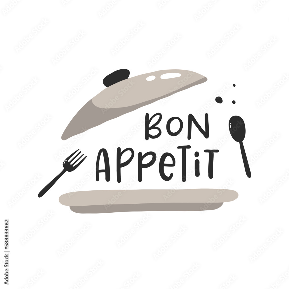Bon appetit. Hand drawn vector illustration. For badges, labels, logo ...