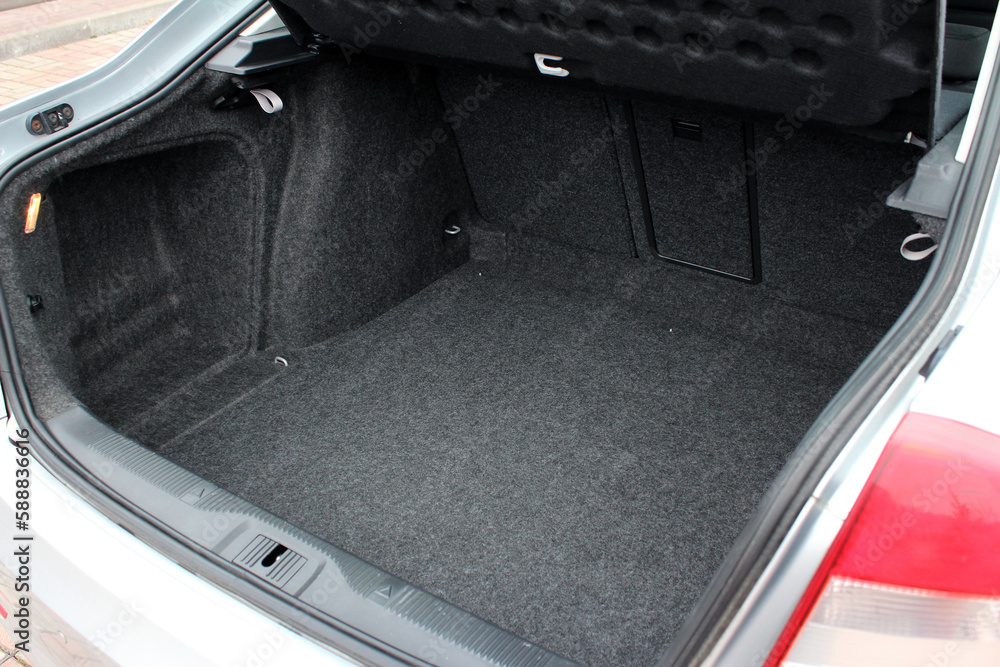 Modern car with open empty trunk. Modern car open trunk. Car boot is ...