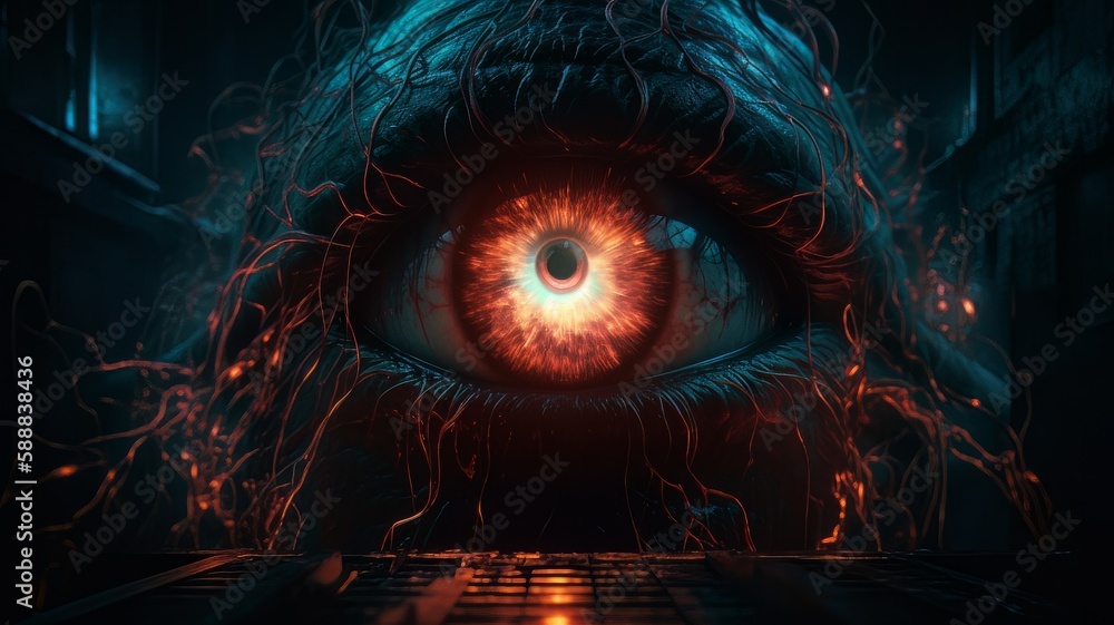 Scary dark horror neon surrealism wallpaper. Generative ai Stock ...