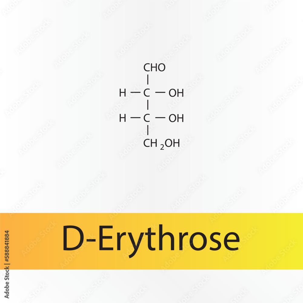 Straight chain form chemical structure of D-Erythrose sugar. Scientific vector illustration on ...