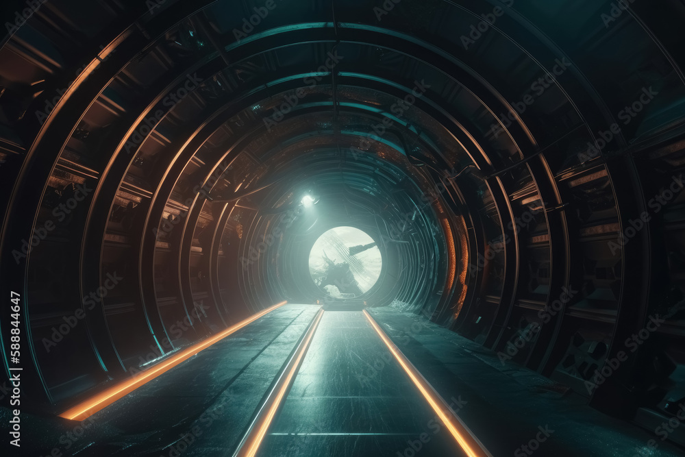 Travelling through a time tunnel with a galaxy in the background ...