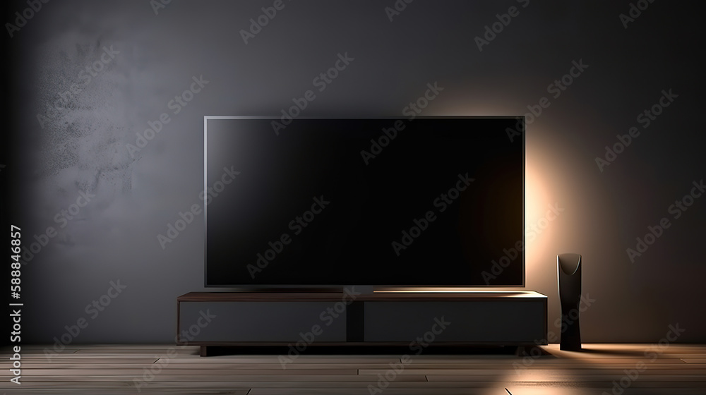 TV led mock up screen. Smart TV on a curbstone in an interior of the ...