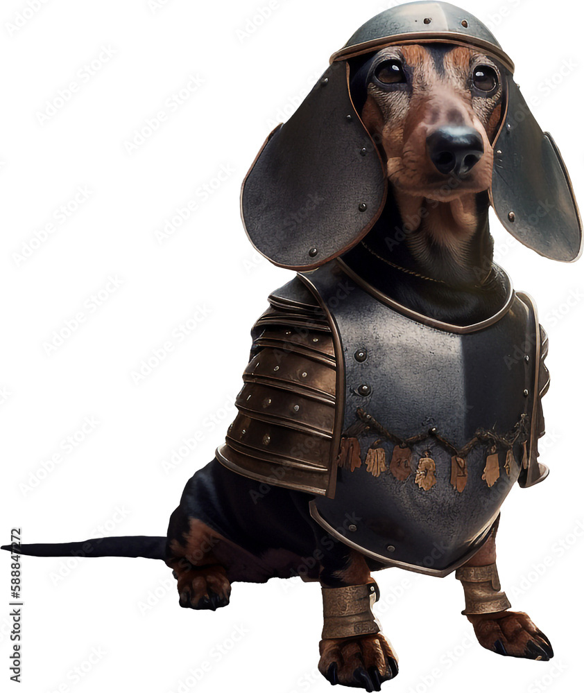 Knight Dachshund Dog wearing gleaming metal armor, Generative AI Stock ...