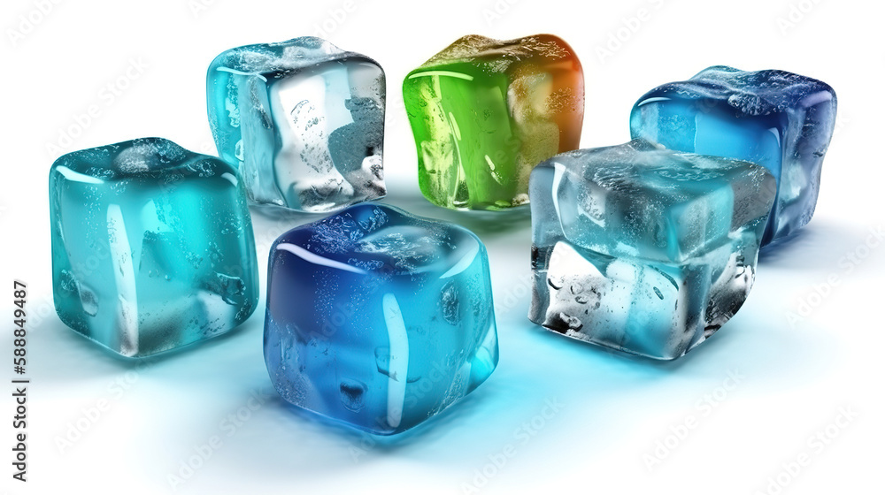3d render, ice cubes collection, clip art isolated on white background ...