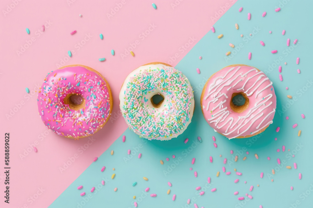 AI generated of realistic sweet and colourful donuts icon with frosting ...