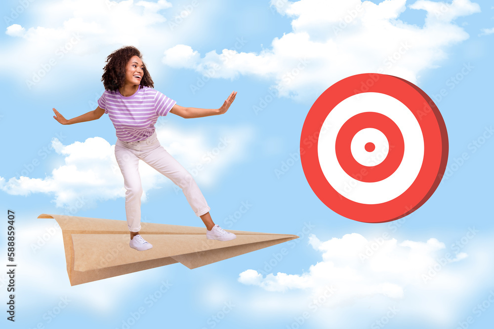 Collage photo notification social media sms girl flying paper plane ...