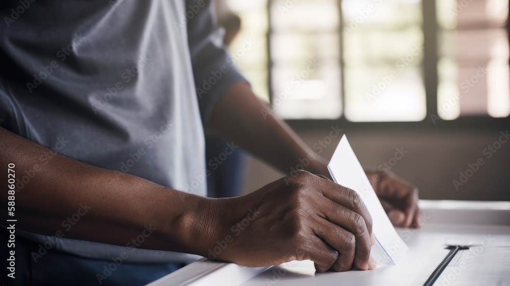 Photorealistic Depiction of Man Voting, Hands Marking Ballot ...