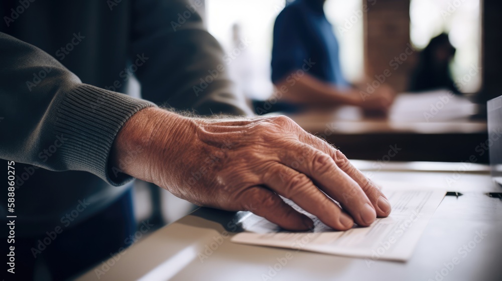 Photorealistic Depiction of Man Voting, Hands Marking Ballot ...