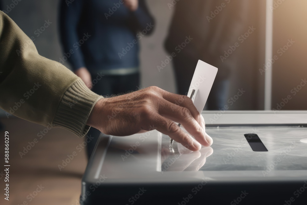 Photorealistic Depiction of Man Voting, Hands Marking Ballot ...