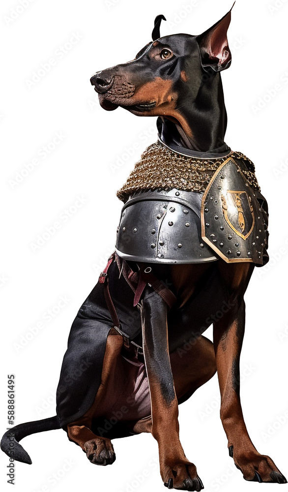 Knight Doberman Pinscher Dog Wearing Gleaming Metal Armor, Generative ...