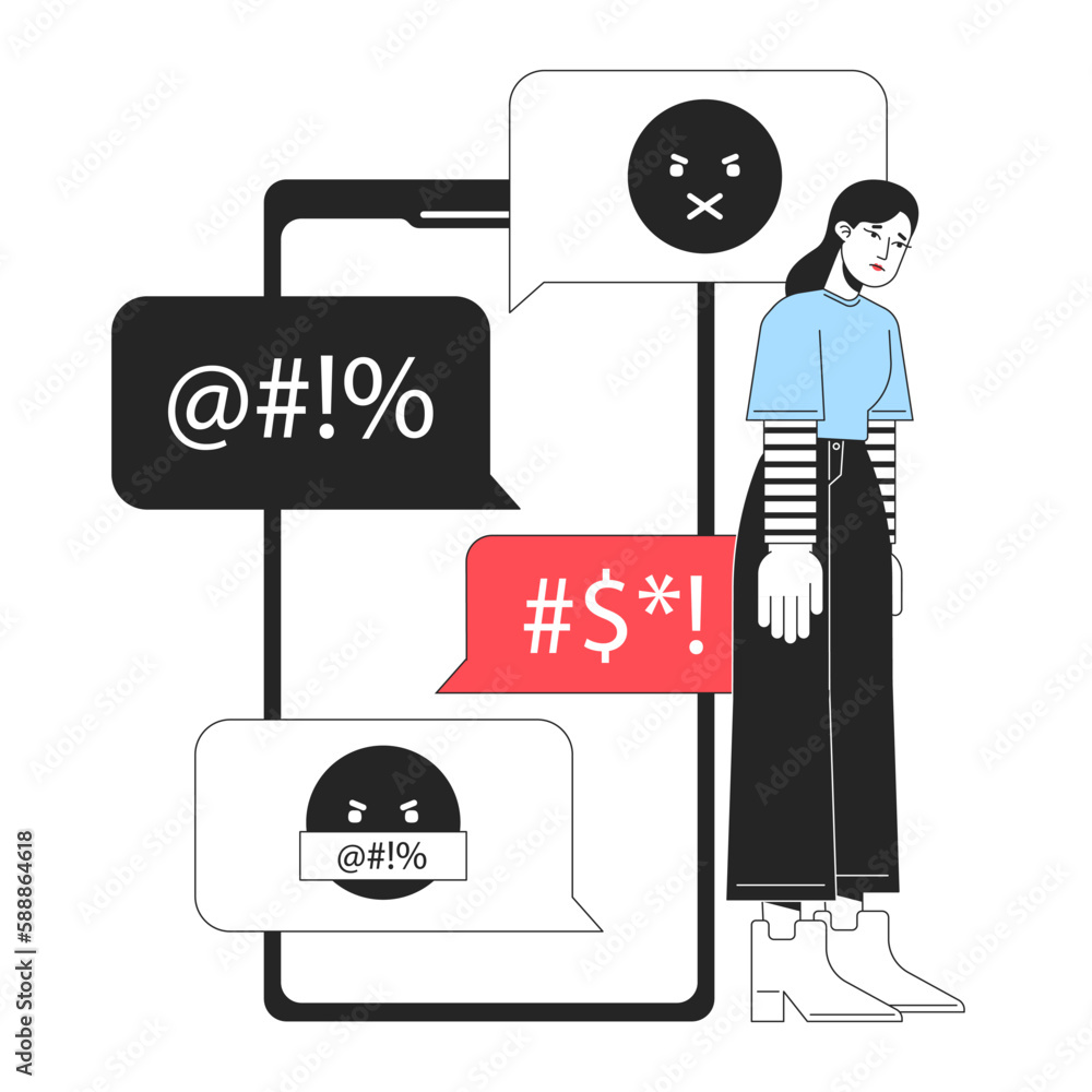 Cyberbullying victim line concept vector spot illustration. Editable 2D ...