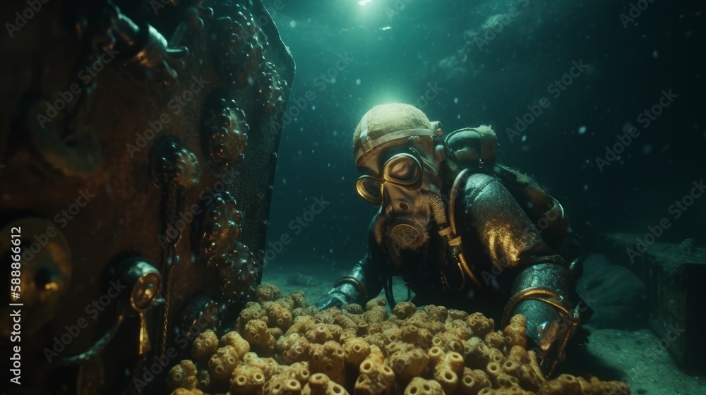 Discovering Golden Treasures: Deep-Sea Diver Explores Sunken Ship with ...
