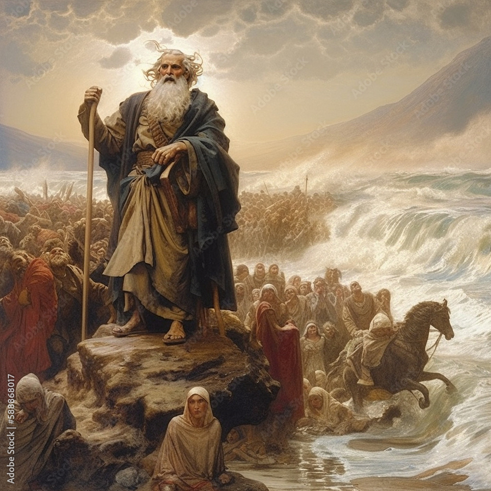Exodus of the bible, Moses crossing the Red Sea with the Israelites ...