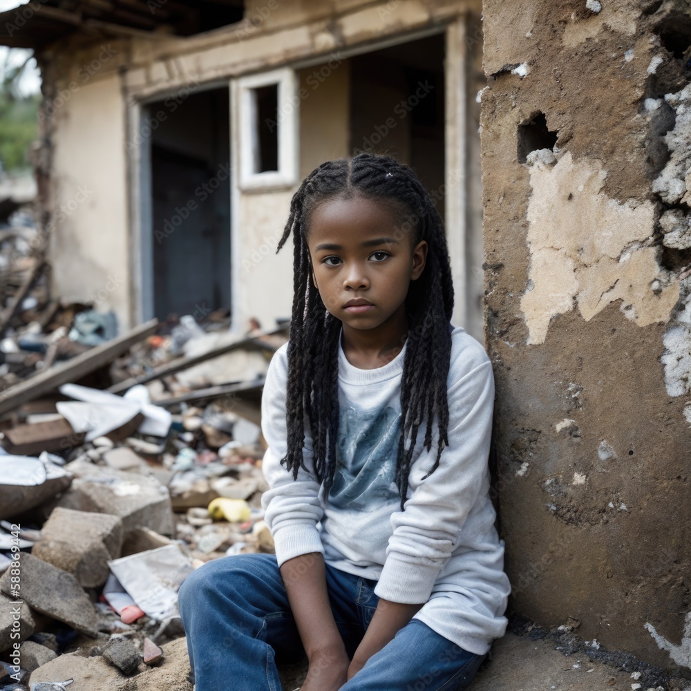 Illustrazione Stock Sad teenager crying in abandoned house, life ...