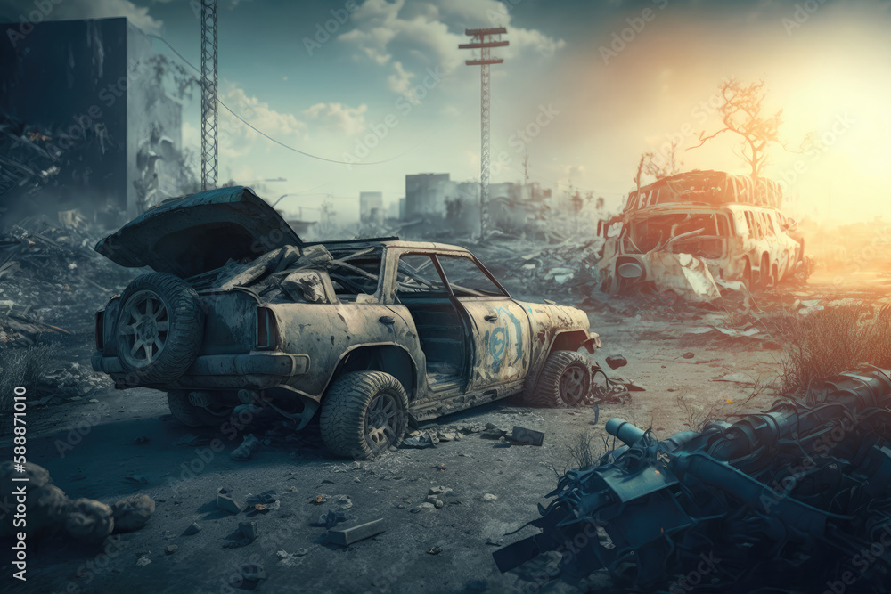 AI generated post apocalypse world after nuclear war military action ...
