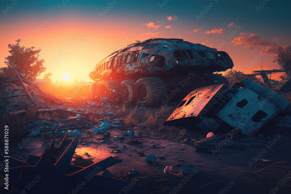 AI generated post apocalypse world after nuclear war military action ...