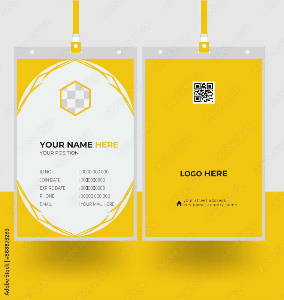 Clean Orang Yellow and Black Id Card Design, Professional Identity Card ...