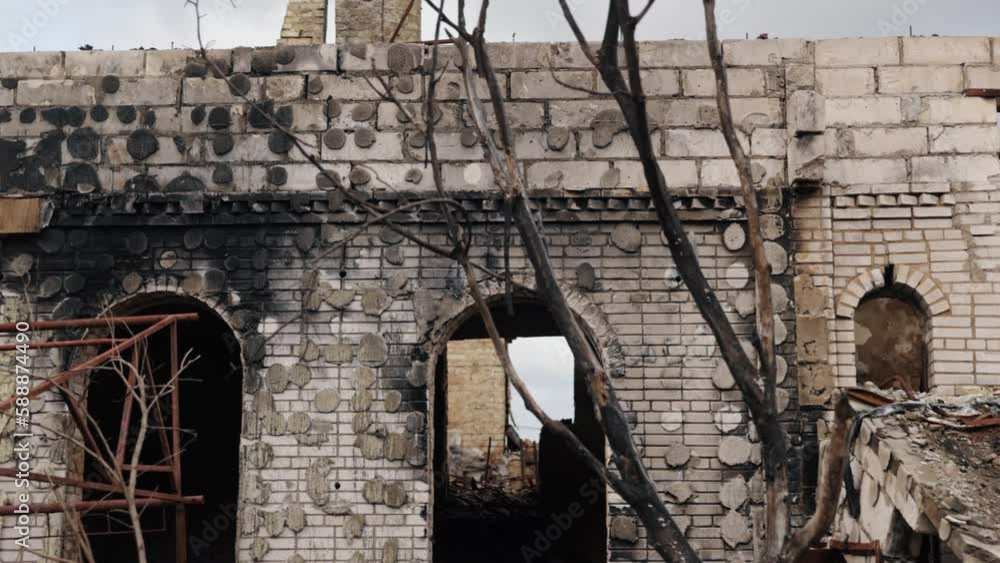 enemy missiles, Aftermath bombing, concrete building. Sad scene ...