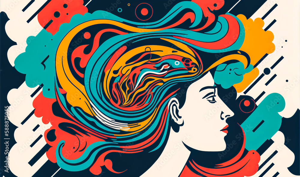 Abstraction illustrating the mind of a student. Bold graphic style with ...