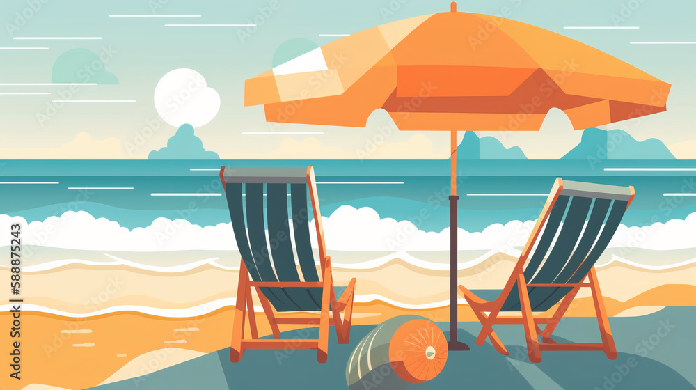 Summer Beach Scene with Chairs and Umbrella, generative AI Stock ...