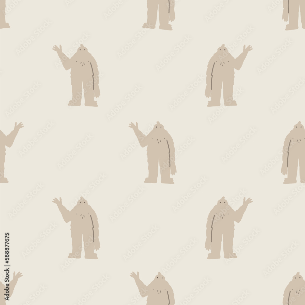 Cute waving Yeti vector seamless pattern. Children funny repeat with ...
