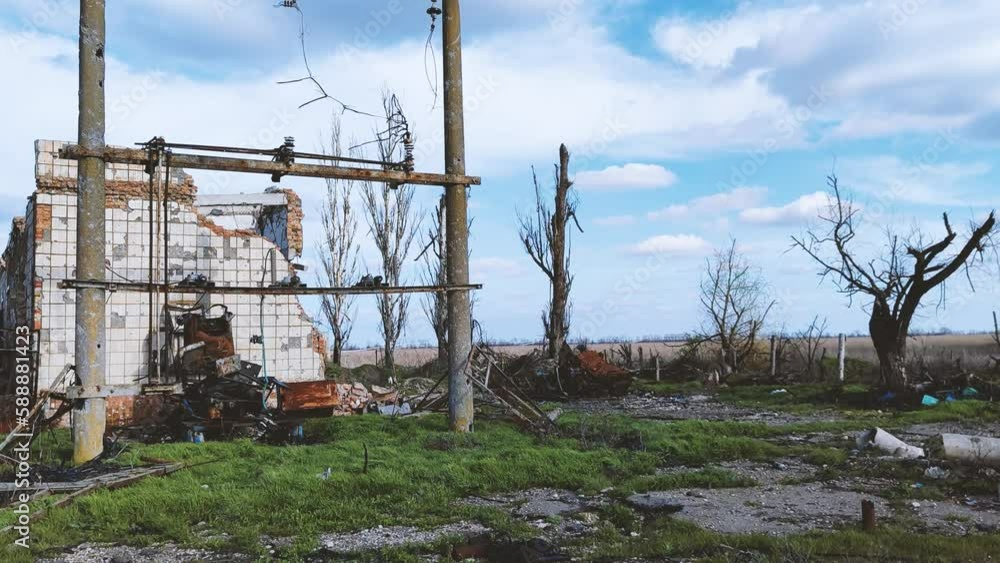 Civil pumping station for watering fields completely destroyed by ...