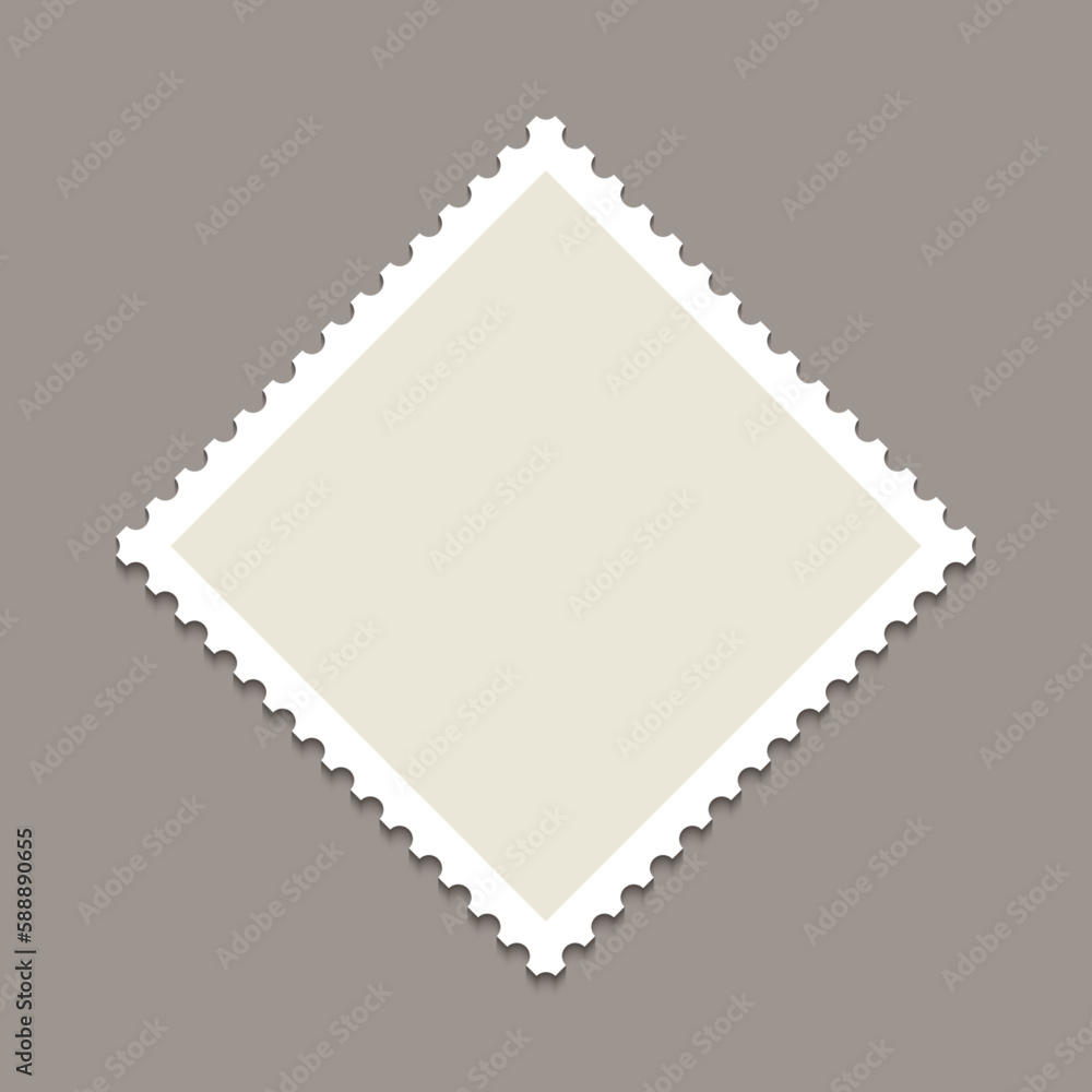 Rhombus postage perforated label. Empty mail stamp. White paper ...
