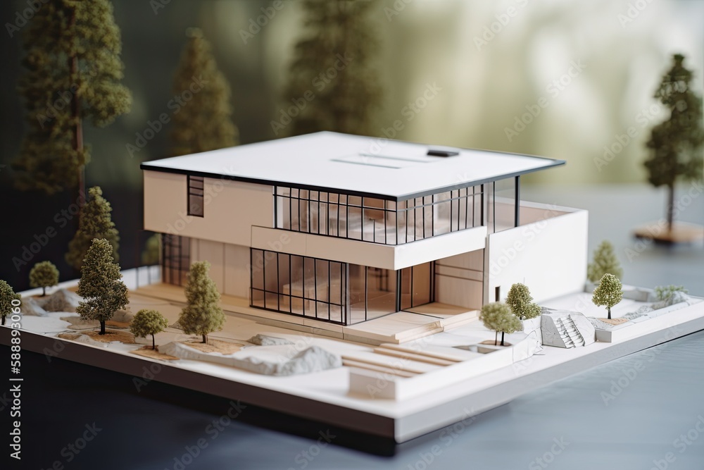 Miniature model of a luxurious white mansion, close-up. Generative ai ...