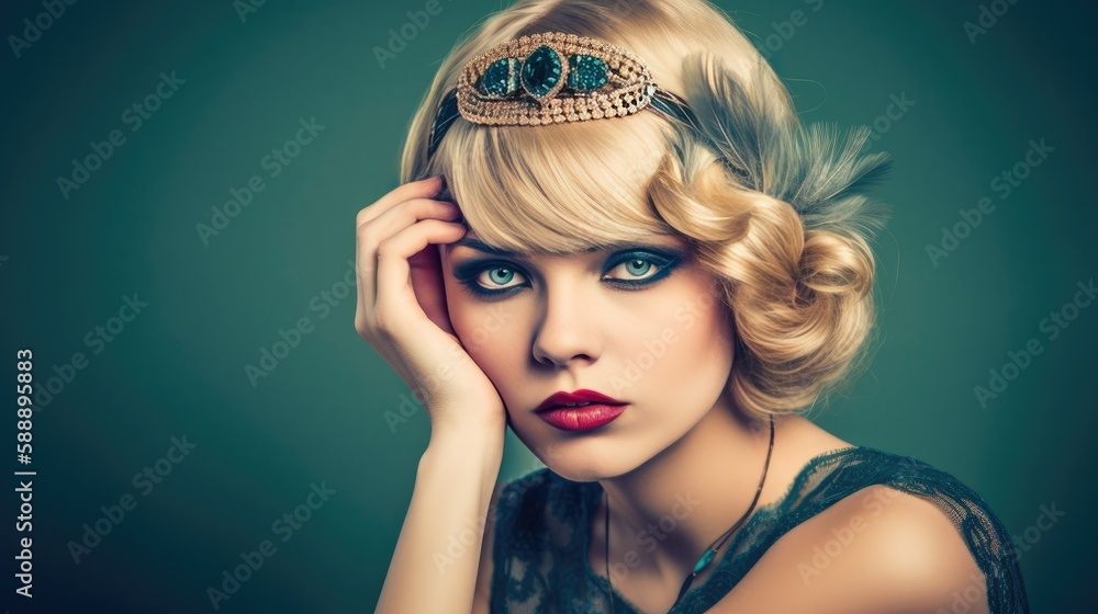 Vintage art deco retro model. Beautiful 1920s Great Gatsby model woman ...