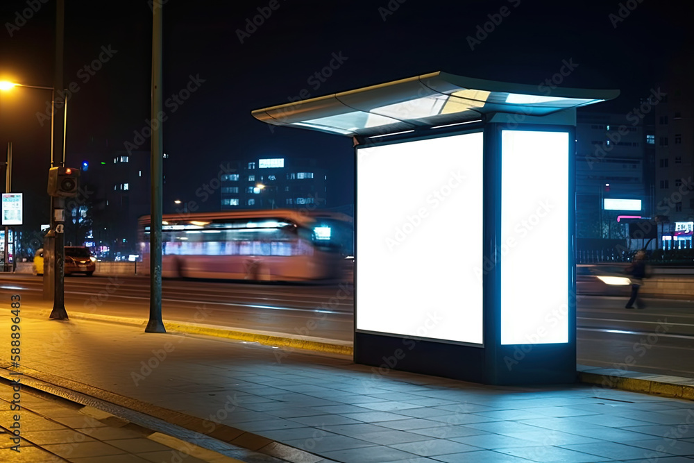Mockup of an advertising screen on a night city street. Generative ai ...