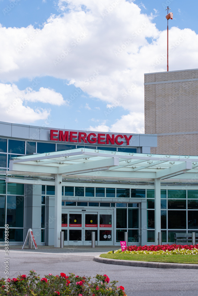 Orlando, Florida, US-April 2023: Emergency Center entrance to a ...